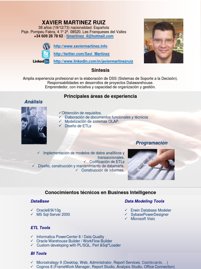 CV Xavier Martinez (Spanish) | PDF | Almacén de datos | Oracle Corporation