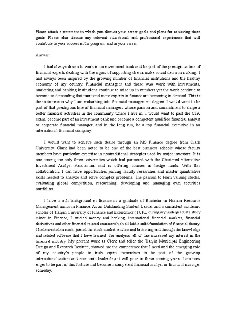 College Entrance Exam Essay | PDF | Financial Analyst | Investment Banking