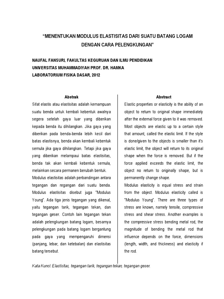 Menentukan Modulus Elastisitas Dari Suatu Batang Logam | PDF | Sains ...