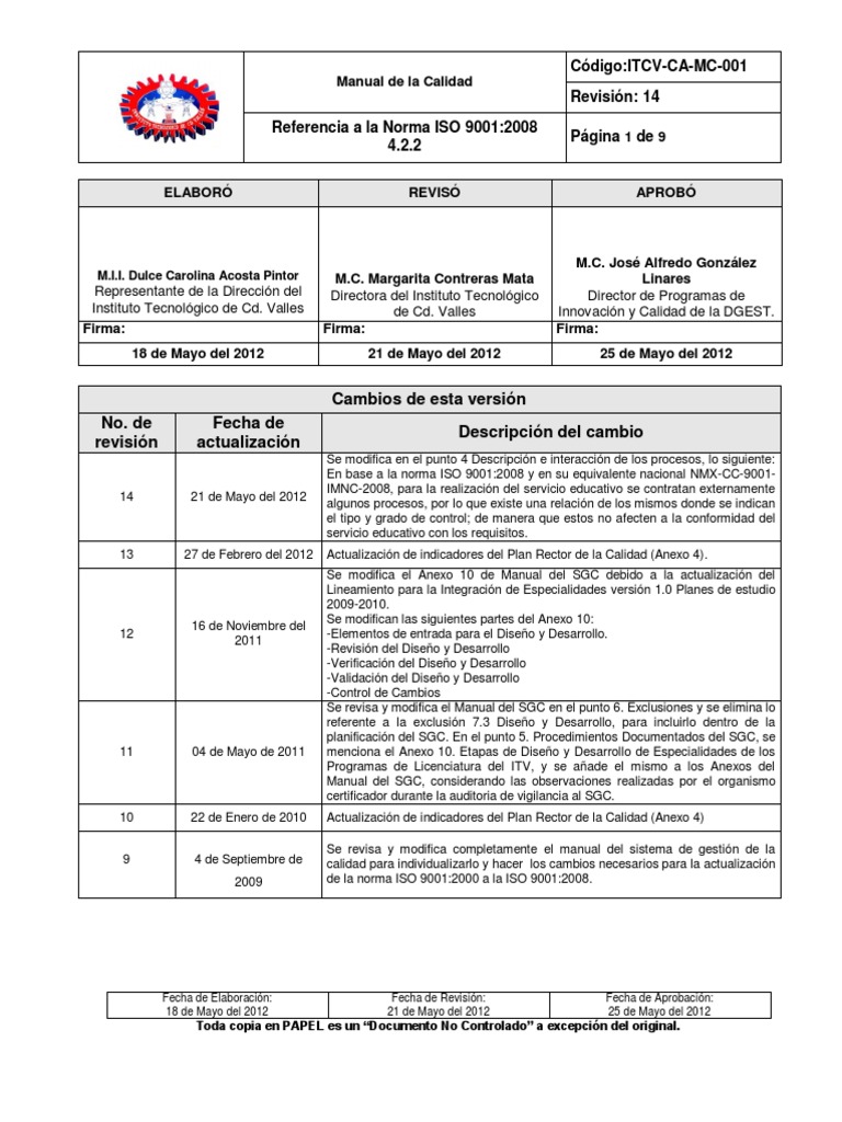 Manual Del Sgc | Sistema de manejo de calidad | Gestión de la calidad
