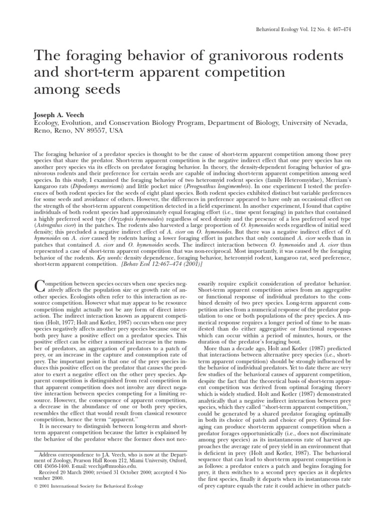 The Foraging Behavior of Granivorous Rodents and Short-Term Apparent ...