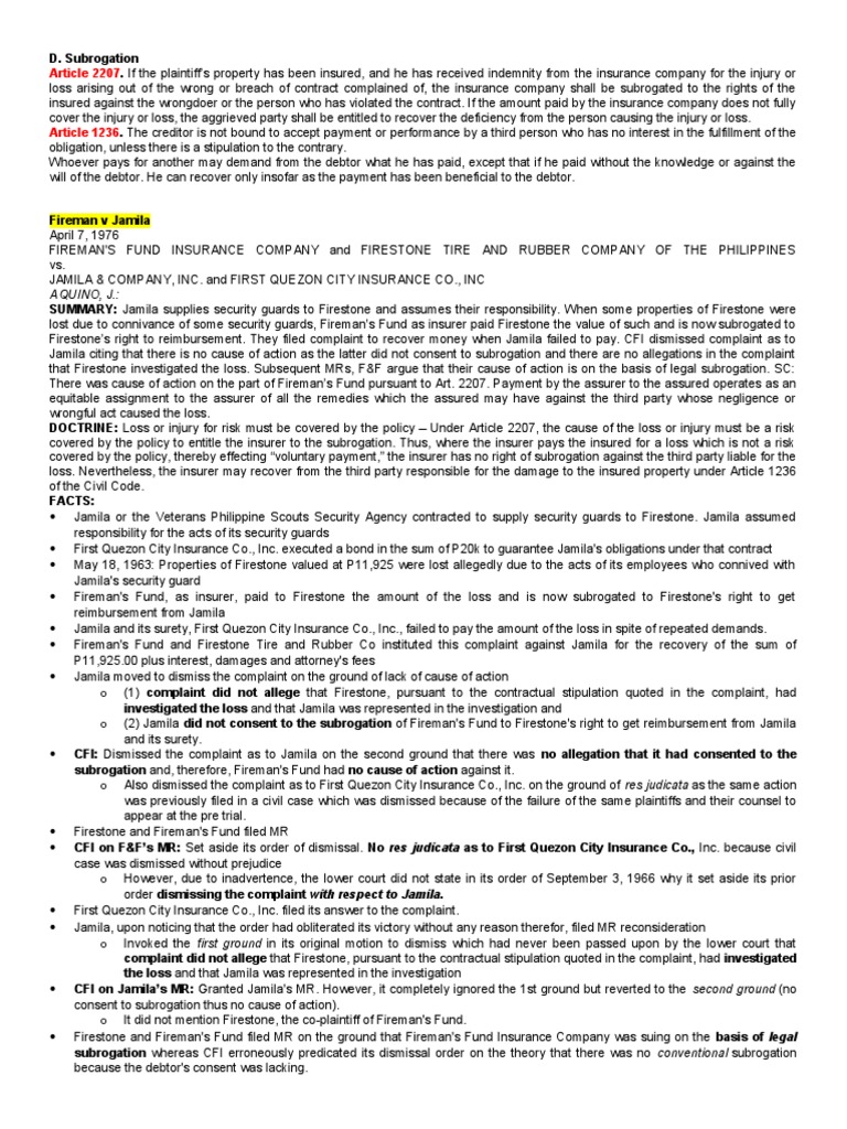 Fireman V Jamila | PDF | Subrogation | Assignment (Law)