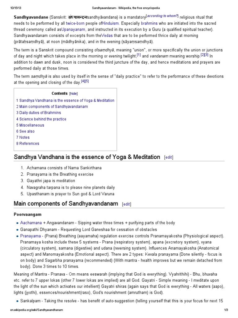 Sandhya Vandana M | PDF | Indian Religions | Religious Behaviour And Experience