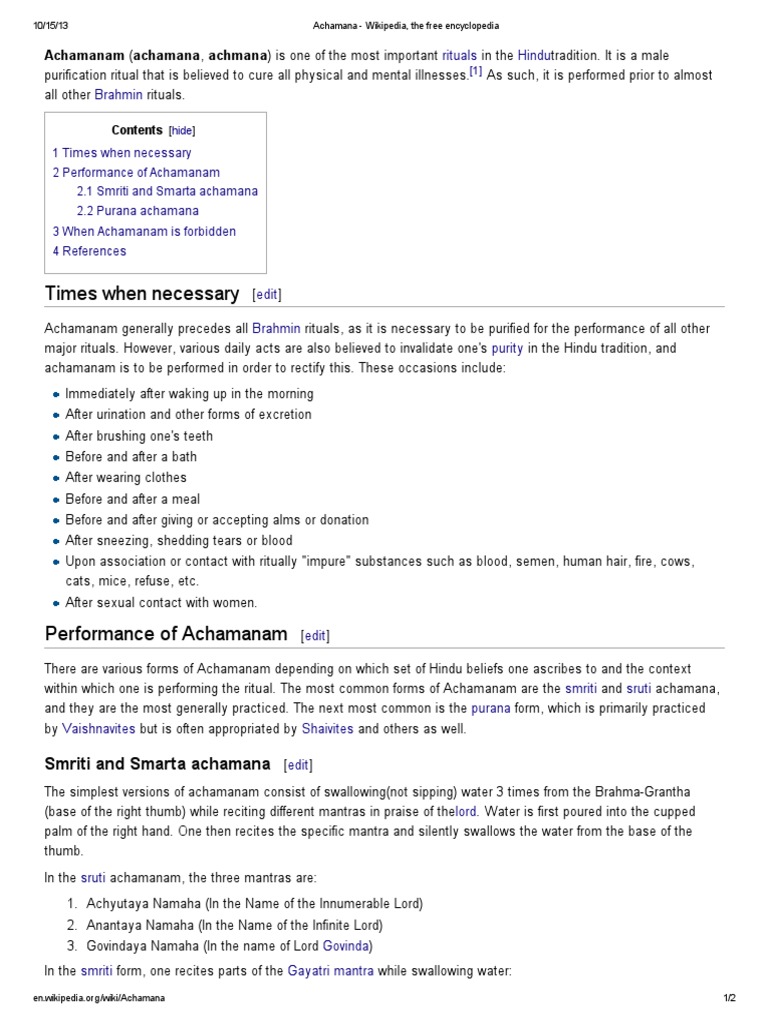 Understanding Achamana Rituals | PDF | Rituals | Religious Rituals