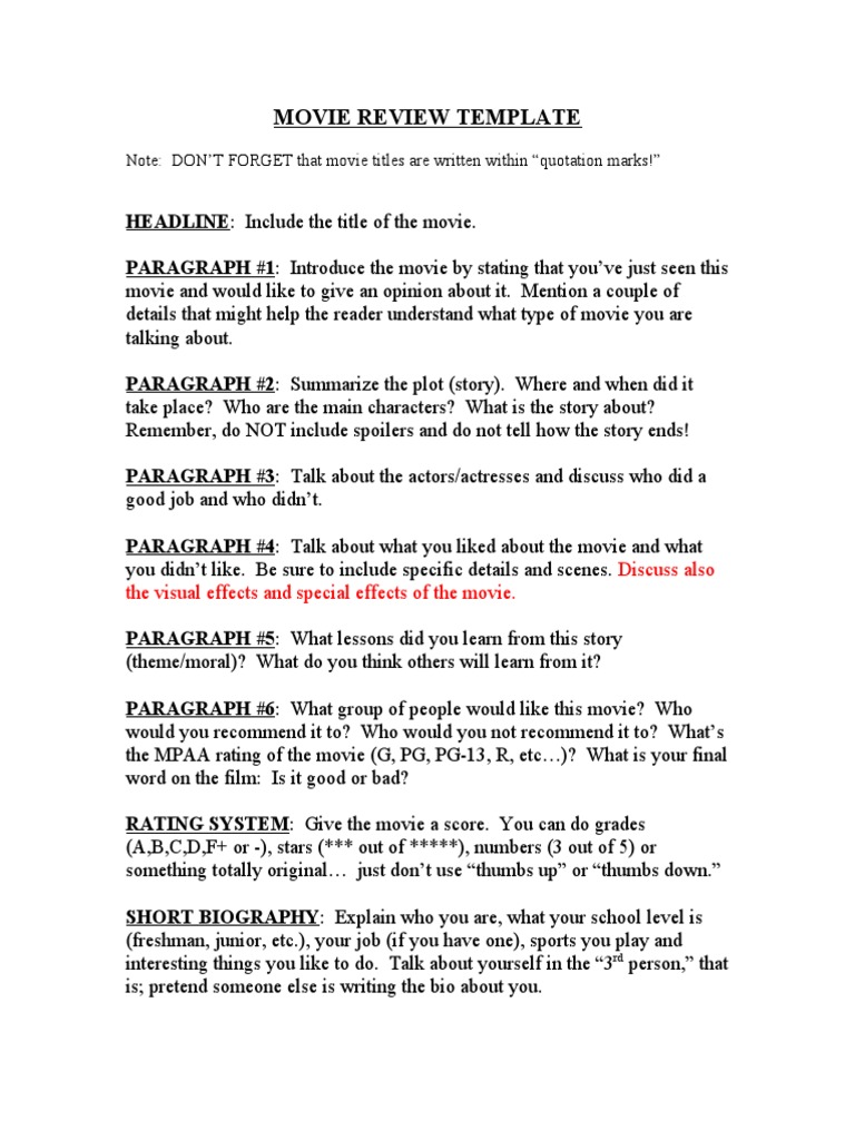 Movie Review Template | PDF | Leisure