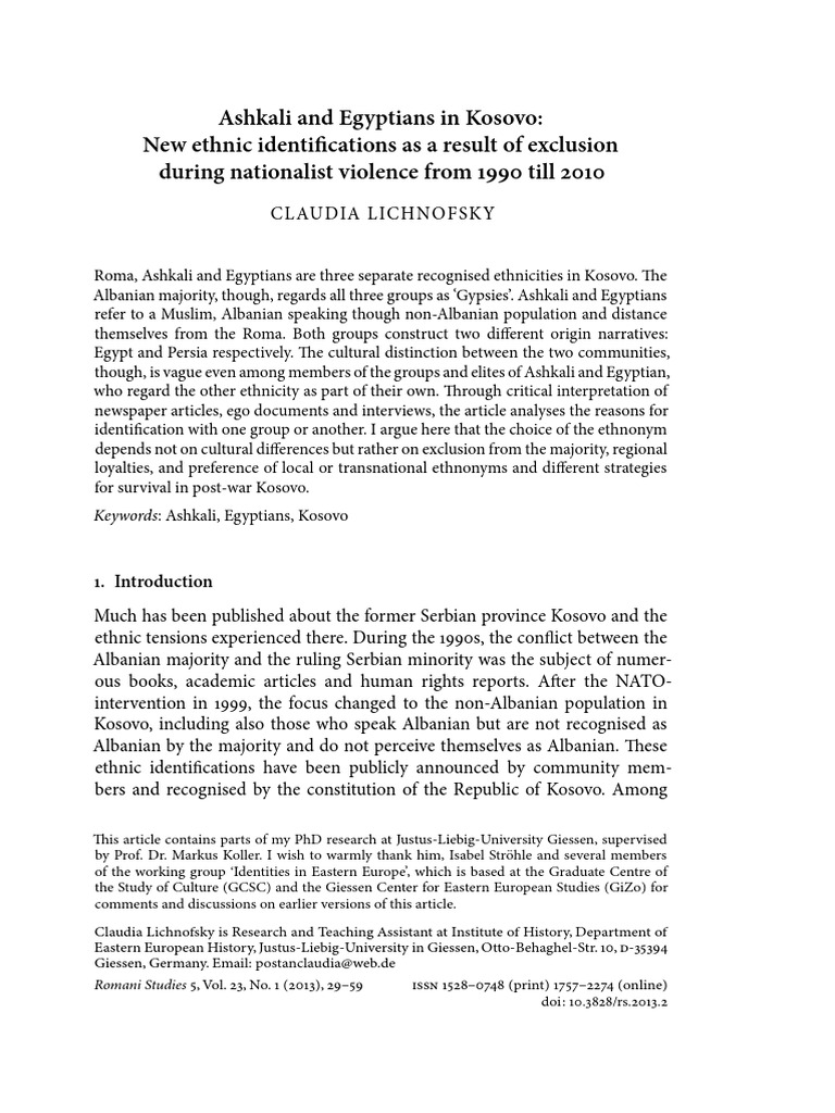 ART - Ashkali and Egyptians in Kosovo - 2013 | PDF | Kosovo | Romani People