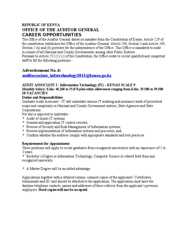 Auditor General Job Openings in Kenya | PDF | Business | Finance ...
