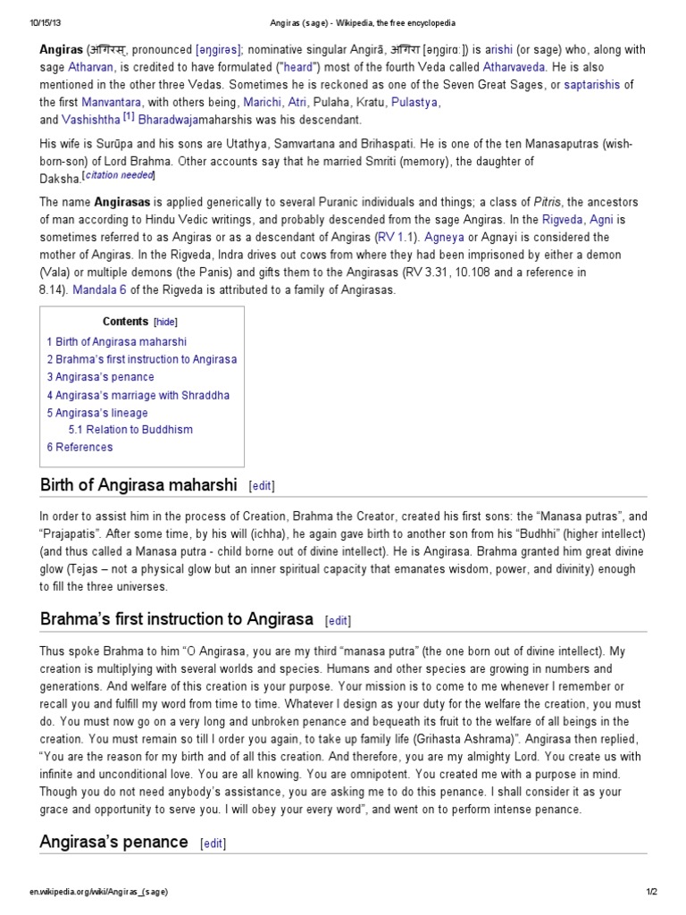 Angiras (Sage) | PDF | Indian Religions | Hindu Literature