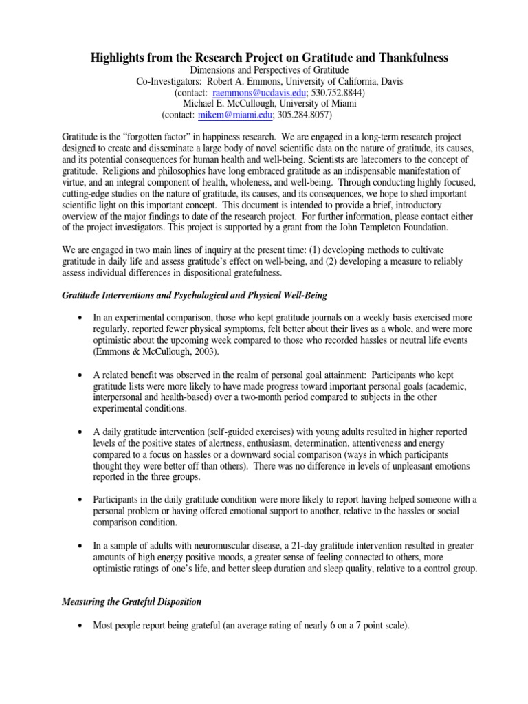 Research Insights on Gratitude Effects | PDF | Gratitude | Emotions
