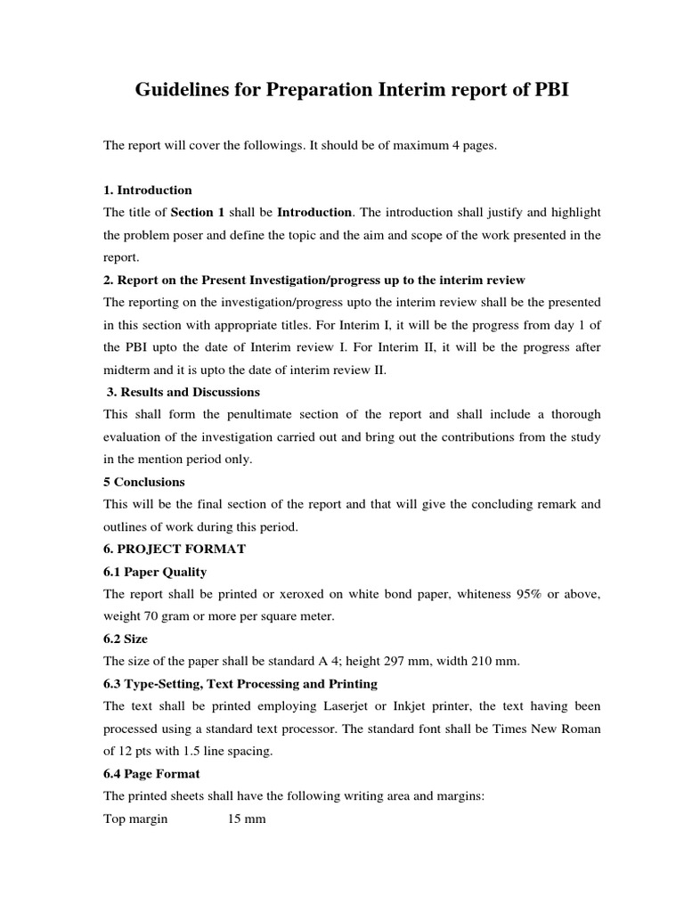 Format For - Preparation - Interim Report - PBI PDF | PDF