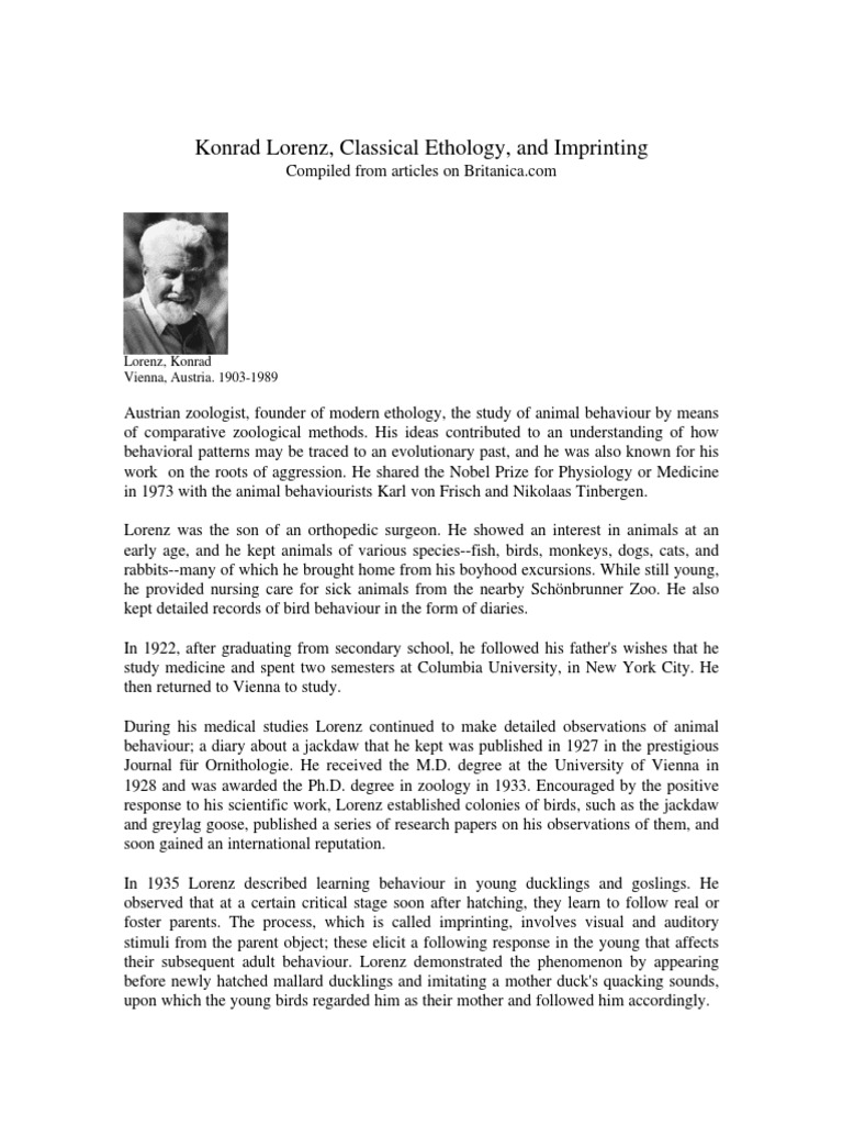 Konrad Lorenz and the Discovery of Imprinting in Precocial Young | PDF | Ethology ...