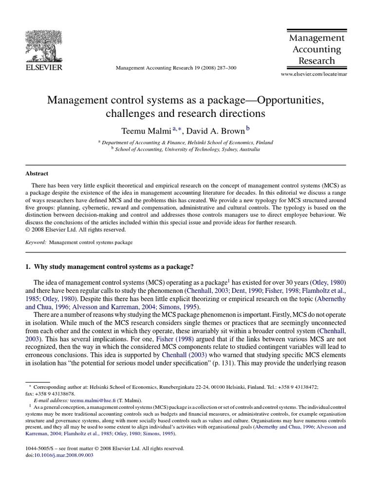 Management Control Systems | PDF | Governance | Goal