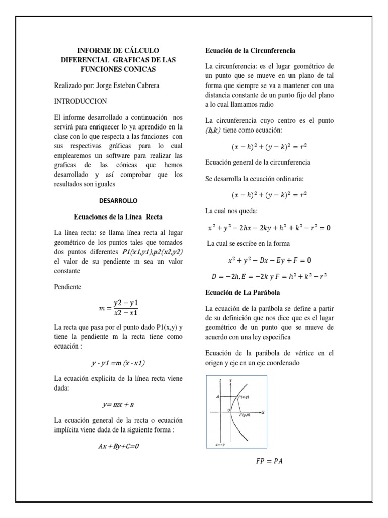 Informe de Cálculo Diferencial Graficas de Las Funciones Conicas | PDF | Línea (geometría) | Elipse