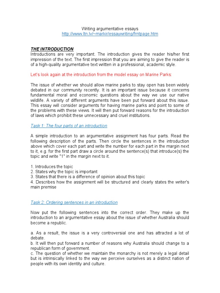 Crafting Argumentative Essay Introductions | PDF | Heads Of State | Essays