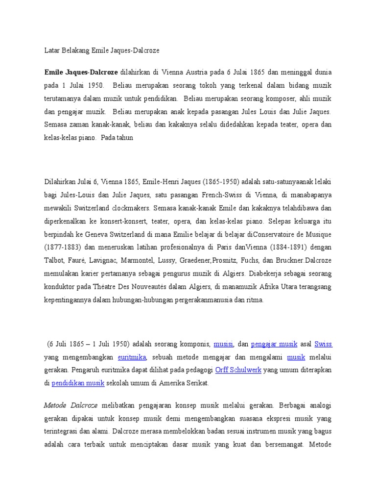 Latar Belakang Emile Jaques-Dalcroze | PDF | Seni