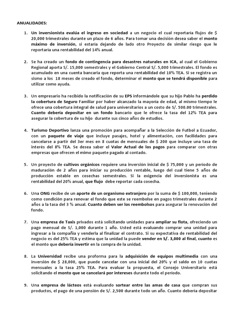 Laboratorio - Anualidades y Amortizaciones | PDF | Amortización (Negocio) | Bancos