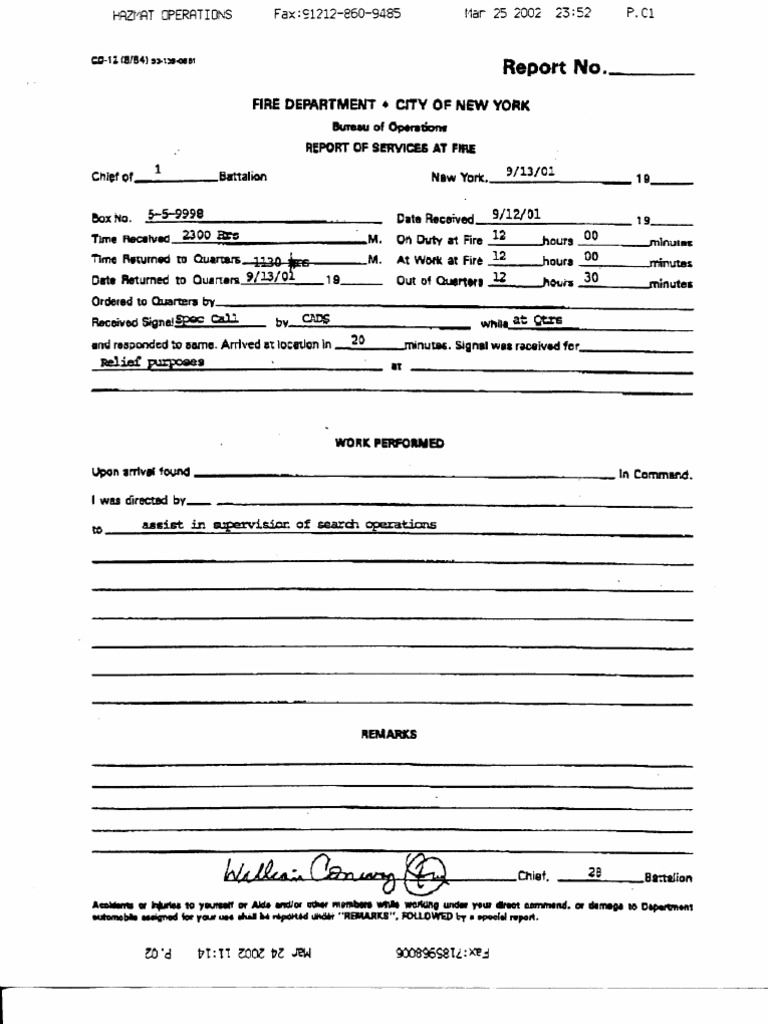 NY B18 Division 11 FDR - Report of Services - Company Operations Reports 112 | PDF | World Trade ...