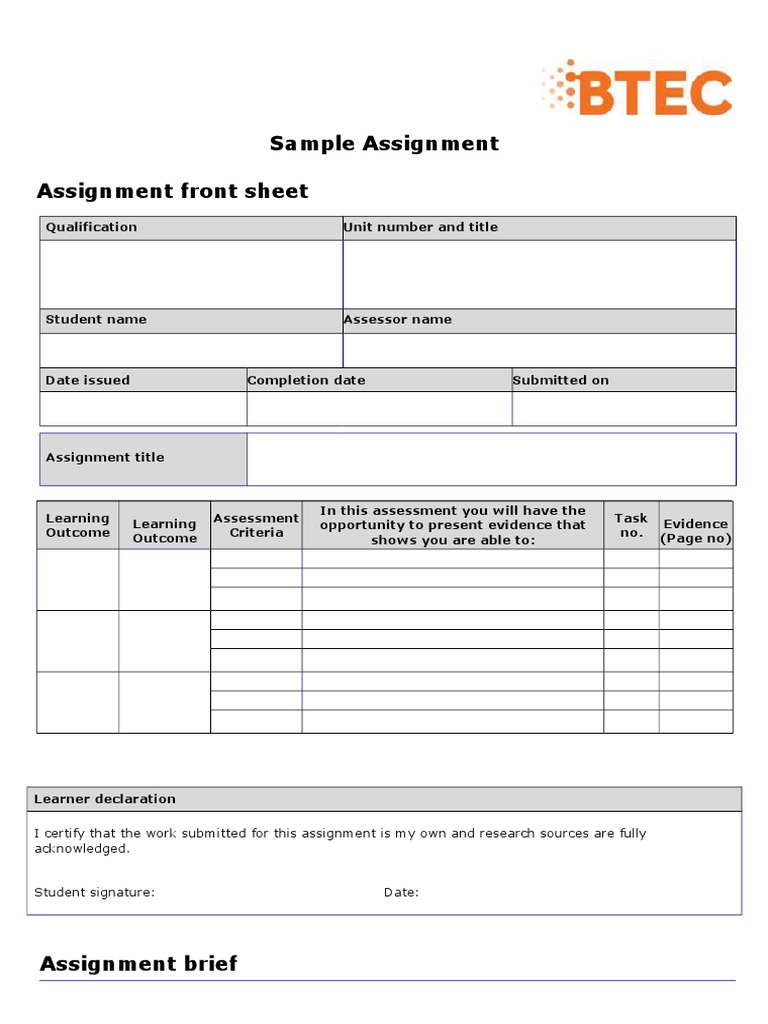 Pearson BTEC Level 5 HND Diploma Sample Assignment Template