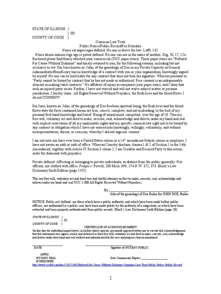 Refusal for Cause Public Notice | PDF | Collection Agency | Notary Public