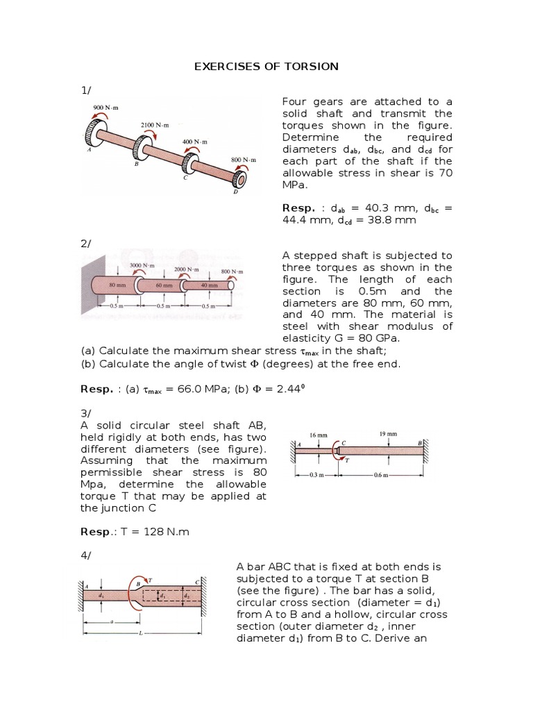 Exercises of Torsion | Stress (Mechanics) | Torque