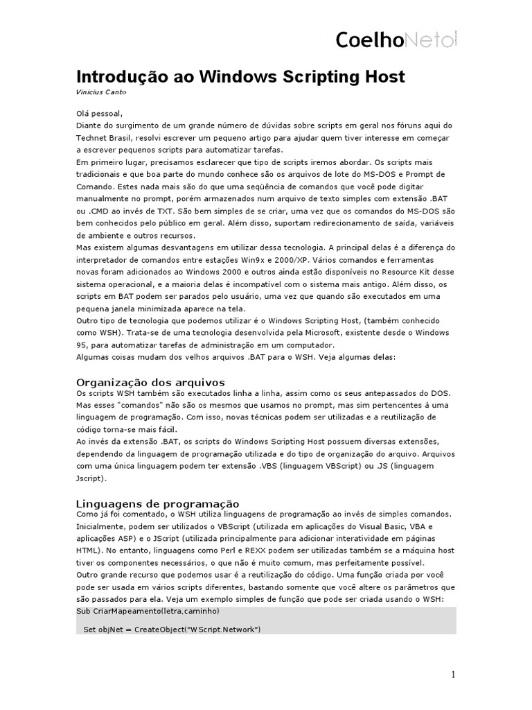 Introdução Ao Windows Scripting Host | PDF | Linguagem de script ...