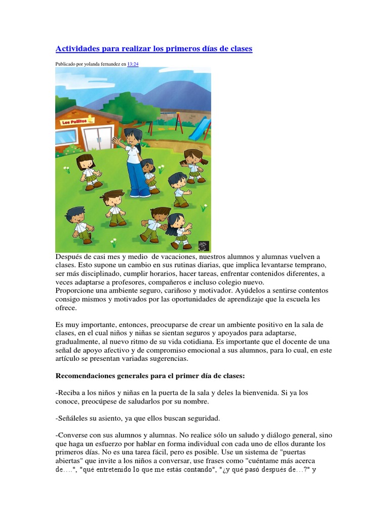 Actividades para Realizar Los Primeros Días de Clases | PDF ...