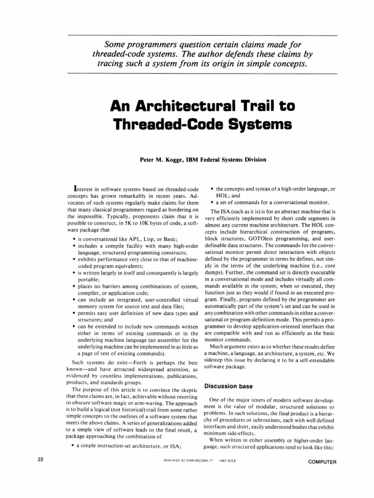 An Architectural Trail To Threaded-Code Systems | PDF | Subroutine ...