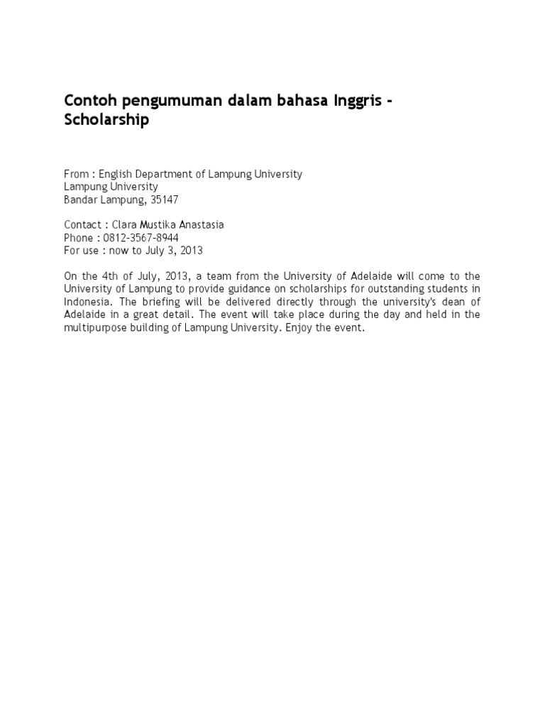 Contoh Pengumuman Dalam Bahasa Inggris Pdf Further Education