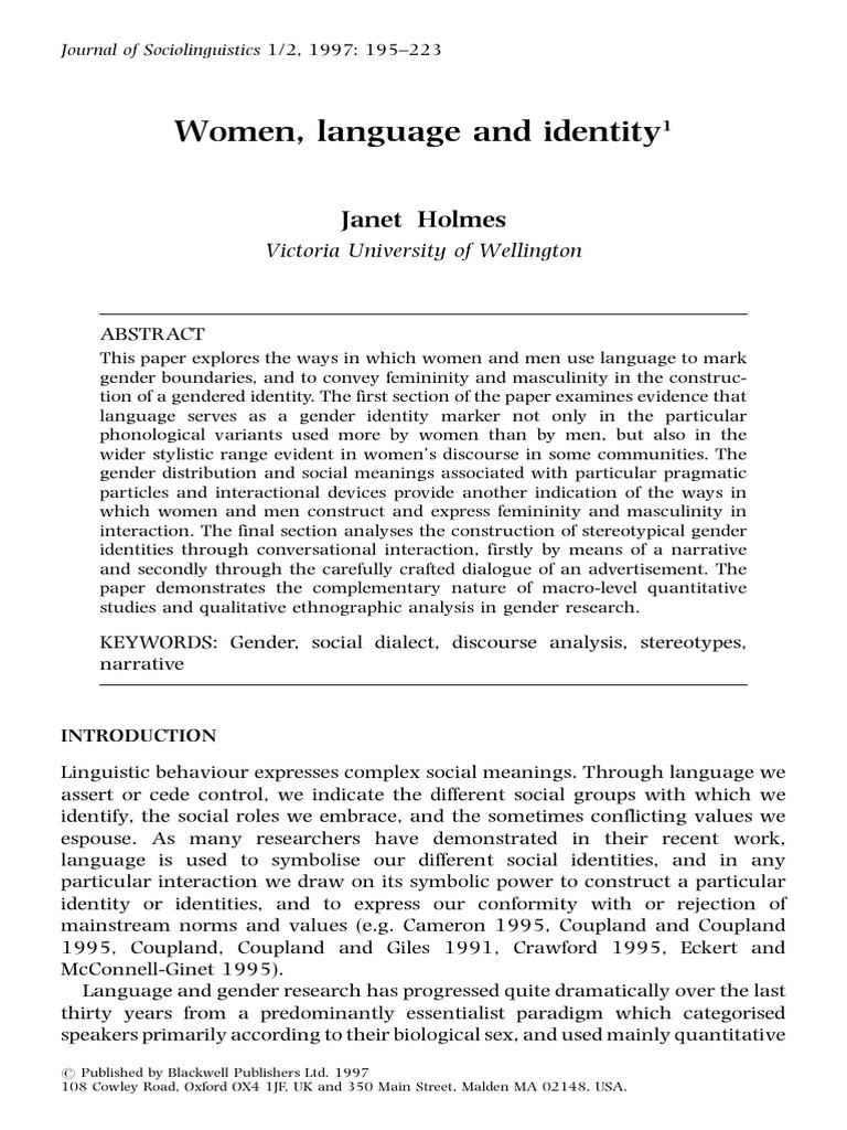 Gendered Language and Identity Analysis | PDF | Sociolinguistics ...
