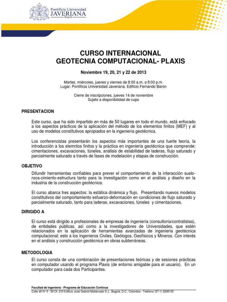 Curso Geotecnia Plaxis 2013-2 | PDF | Ingeniería geotécnica | Universidad