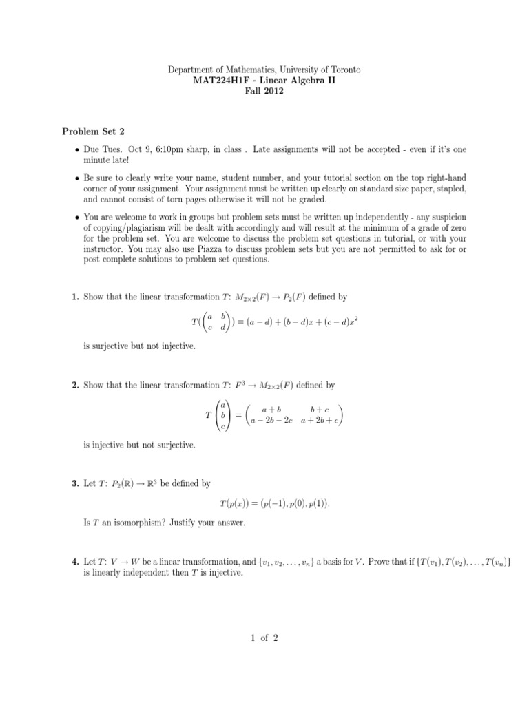 Mat224ps2 1 | PDF | Basis (Linear Algebra) | Vector Space