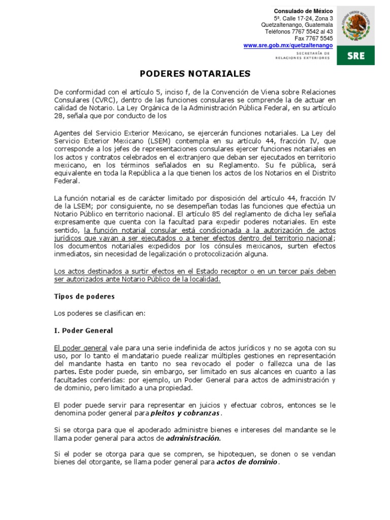 Poder Notariales | PDF | Cónsul (representante) | Propiedad
