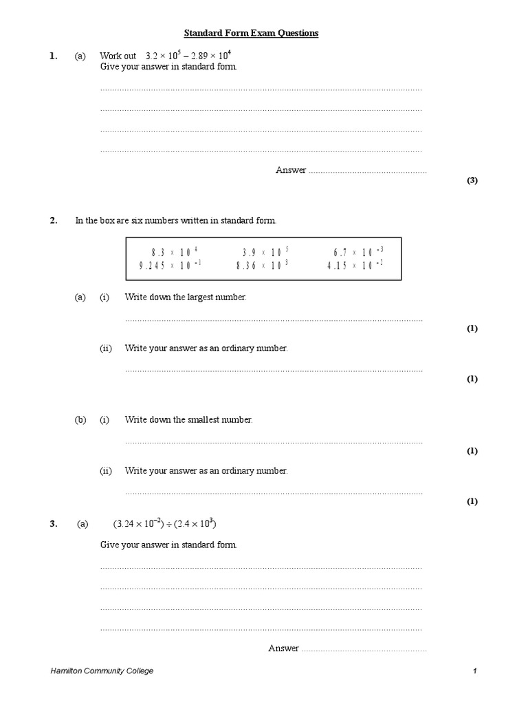 Standard Form GCSE Style Questions | PDF | Nature | Teaching Mathematics