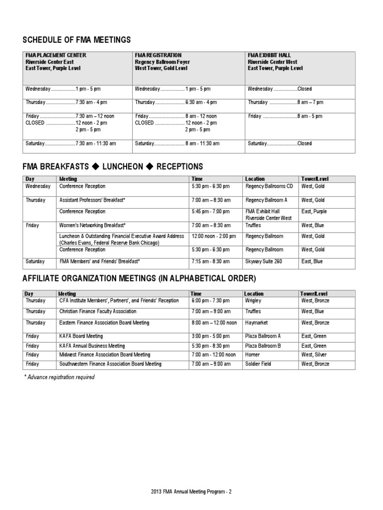 2013 FMA Annual Meeting Schedule | PDF