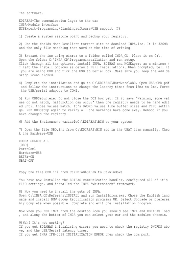 INPA Installation Guide for BMW | PDF | Windows Registry | Dos
