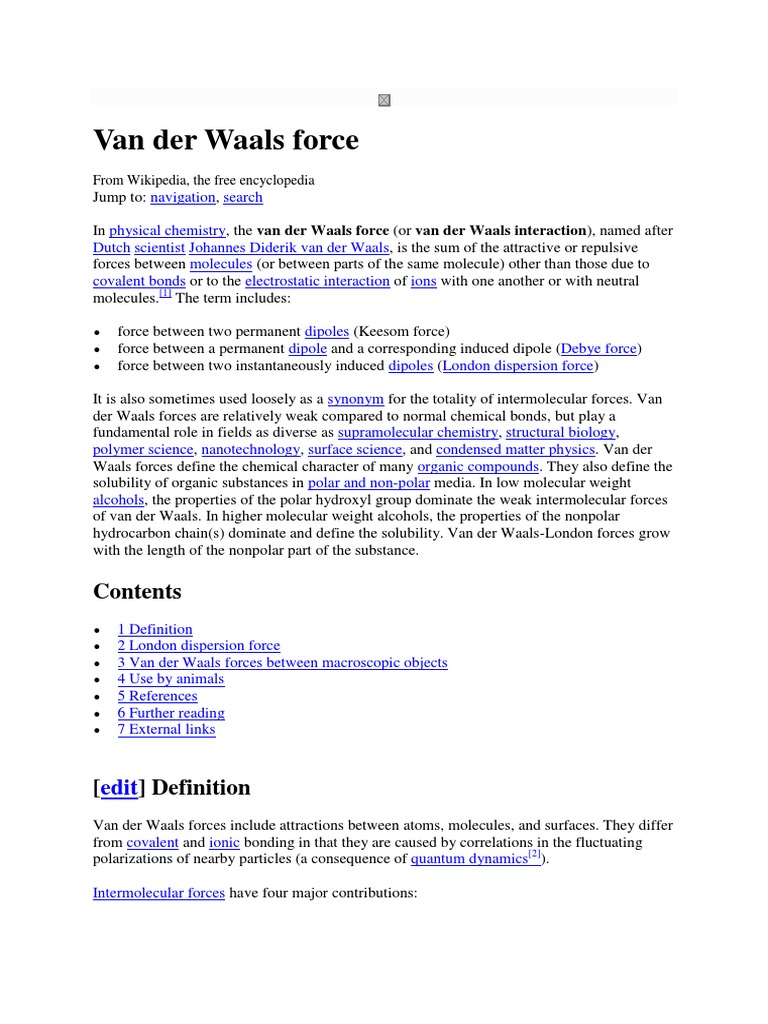 Vander Vaal Forces | PDF | Intermolecular Force | Chemical Polarity