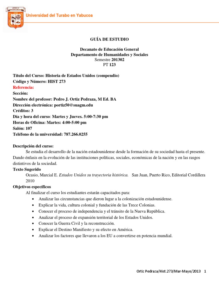 Hist 273 Guia Curso Eu | PDF | Los Estados Unidos | Sociedad