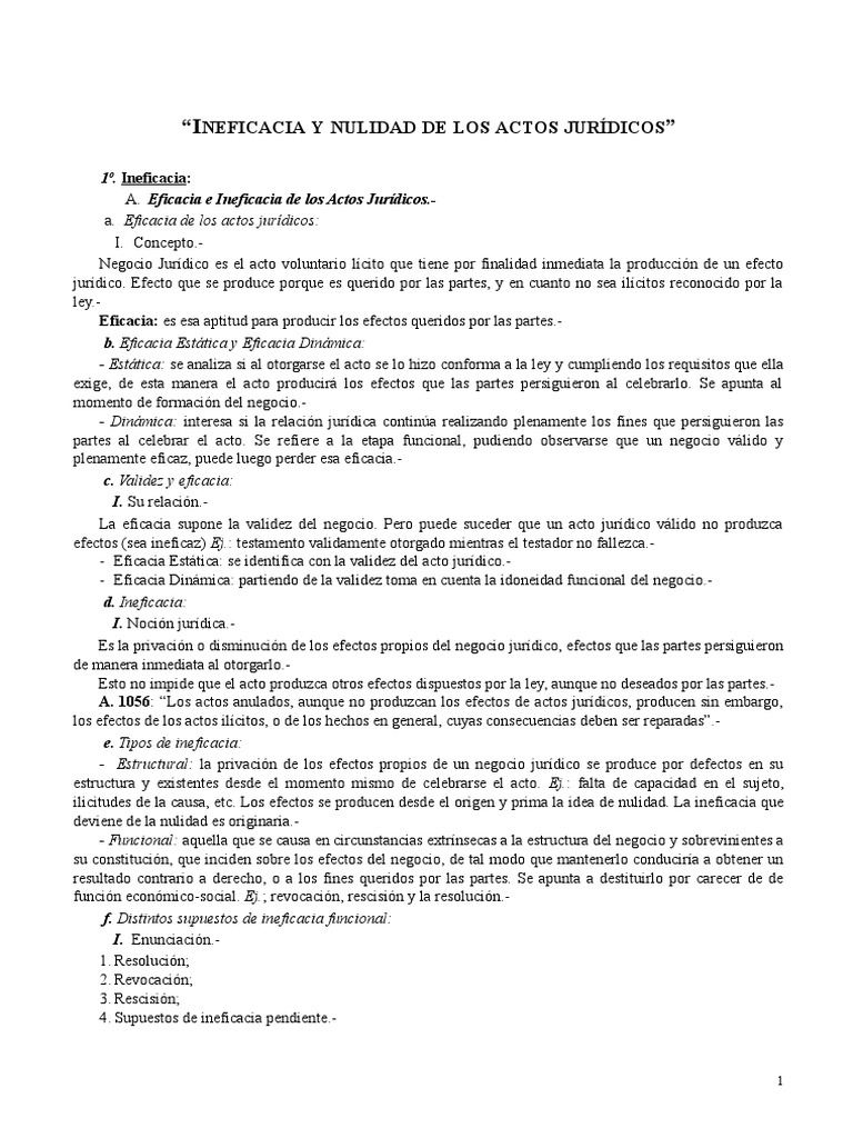 Ineficacia de Actos Juridicos (Revocacion Resolucion Rescision) | PDF | Nulo (ley) | Ley común