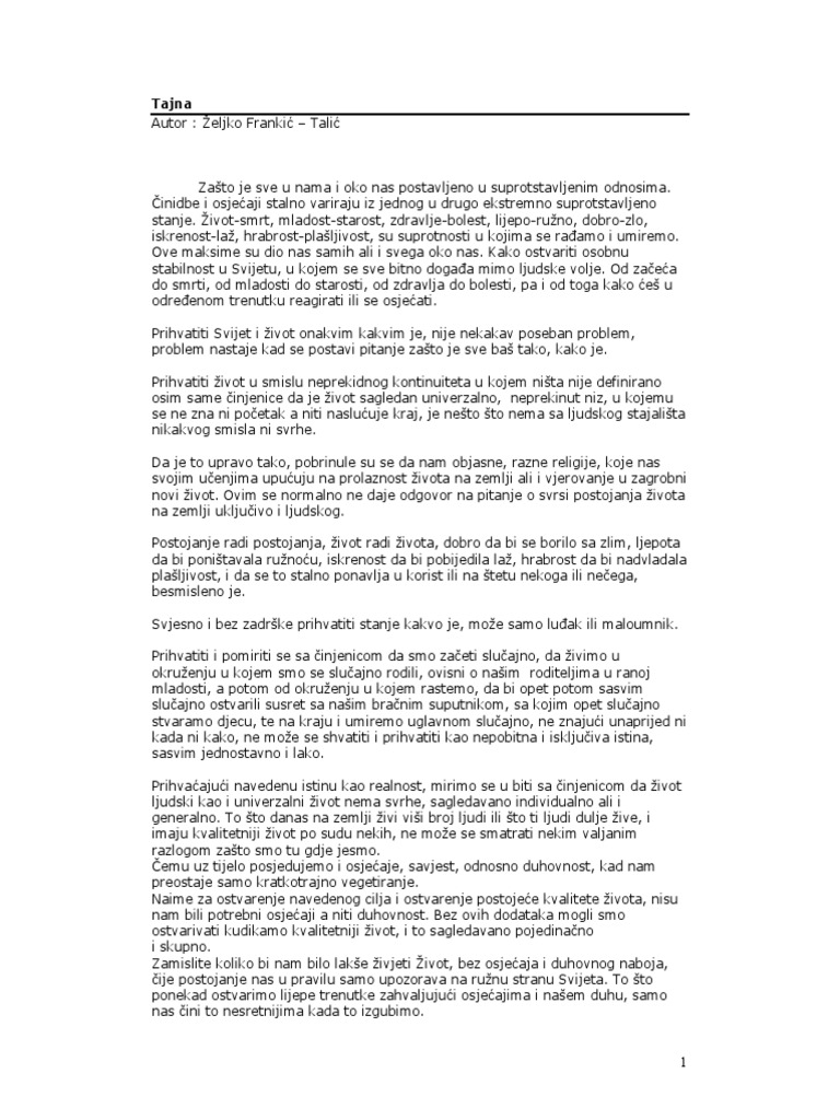 Zeljko Frankic Talic - Tajna Zivota | PDF