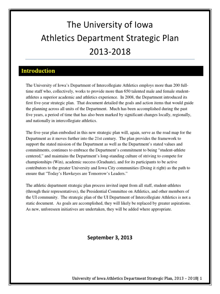 The University of Iowa Athletics Department Strategic Plan 2013-2018 ...