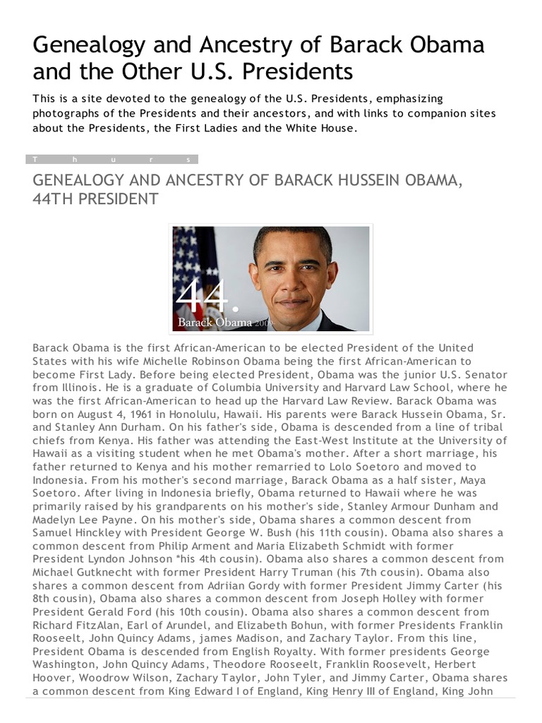 Barack Obama's Family Ancestry Overview | PDF | Obama Family | First ...
