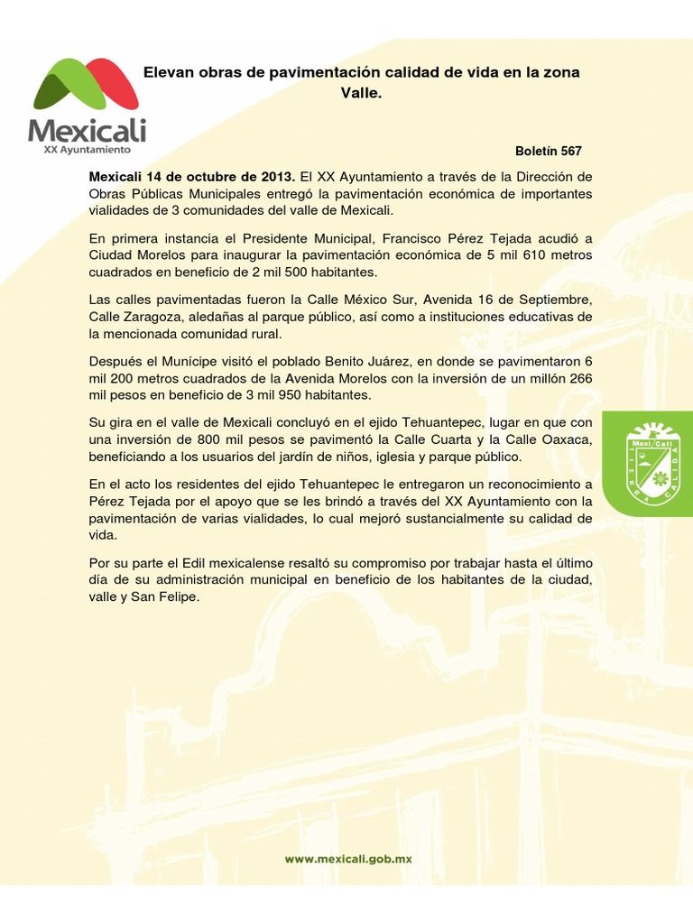 Pavimentación mejora vialidades en Mexicali | PDF | México