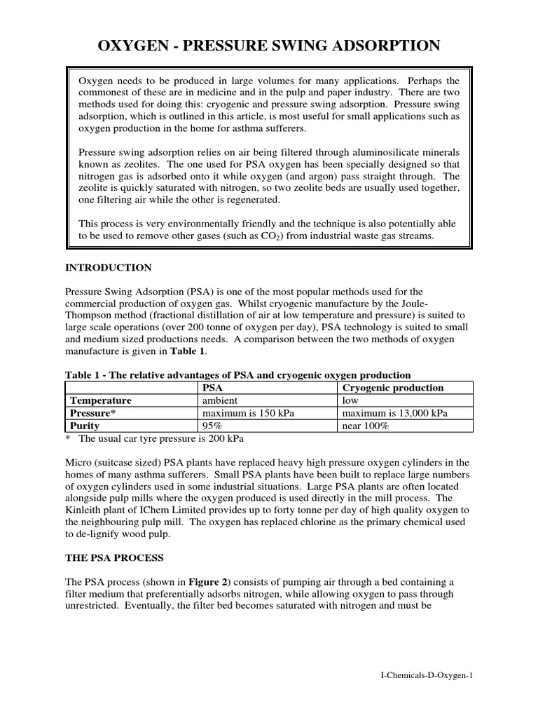 Oxygen - Pressure Swing Adsorption PDF | PDF | Zeolite | Adsorption