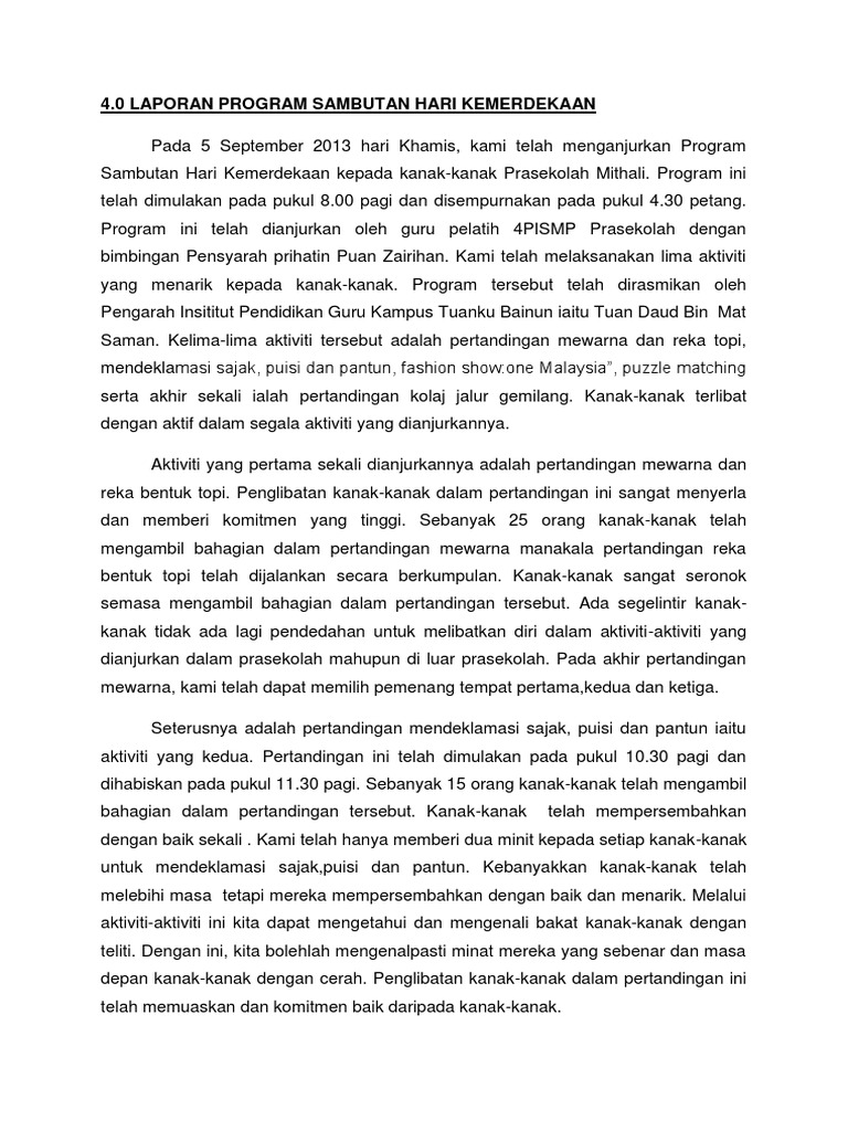 Laporan Program Sambutan Hari Kemerdekaan | PDF