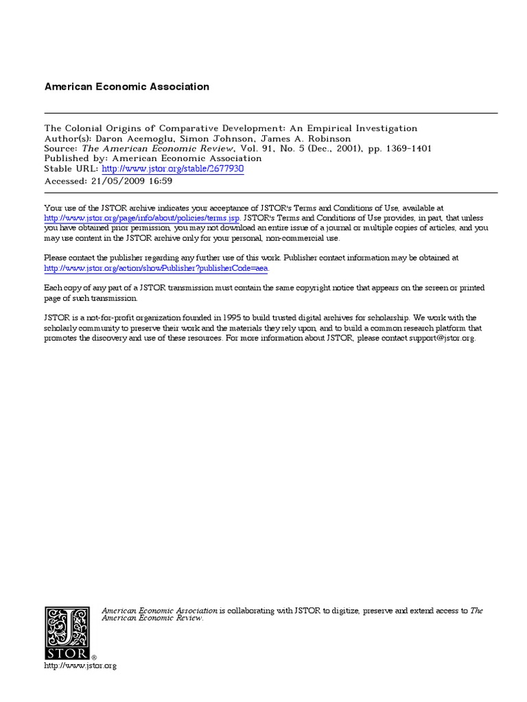 Acemoglu Et Al 2001 | PDF | Yellow Fever | Colonialism