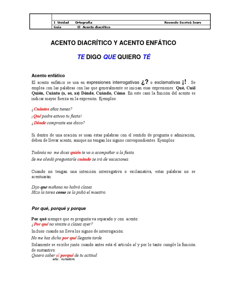 Acento Diacrítico | PDF | Palabra | Adverbio