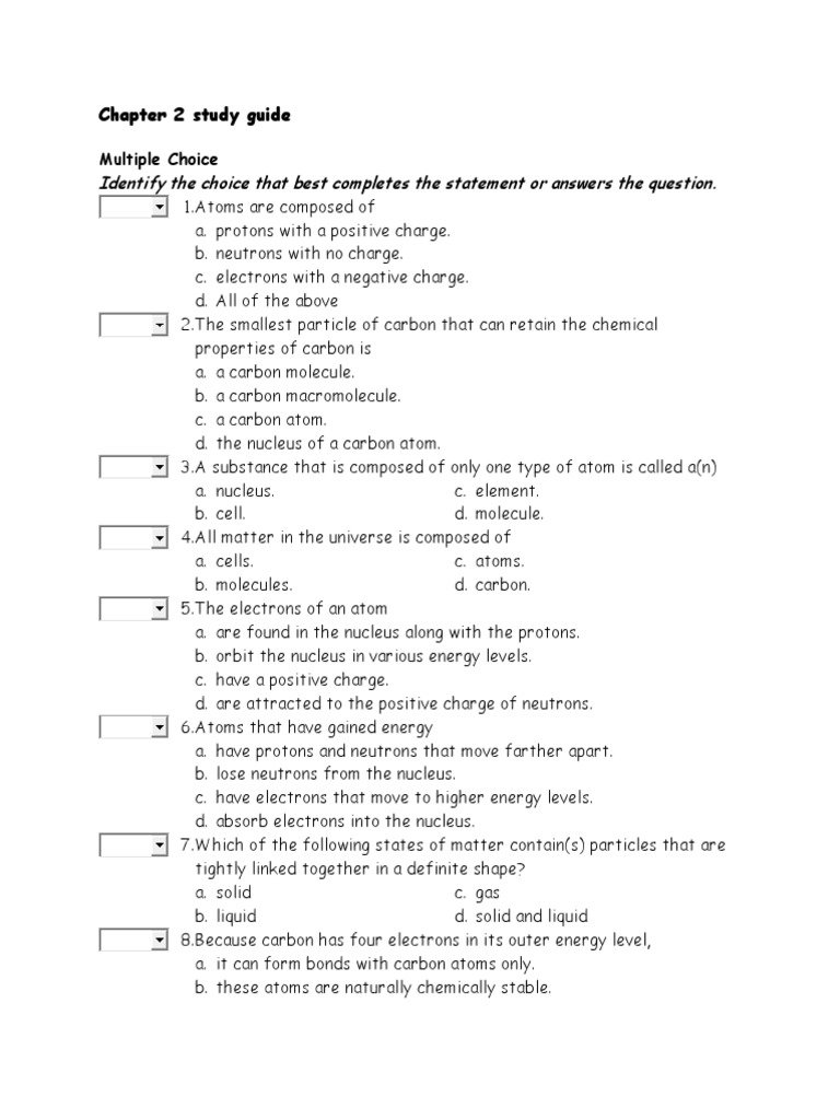 Chapter 2 Study Guide | PDF | Ion | Atoms