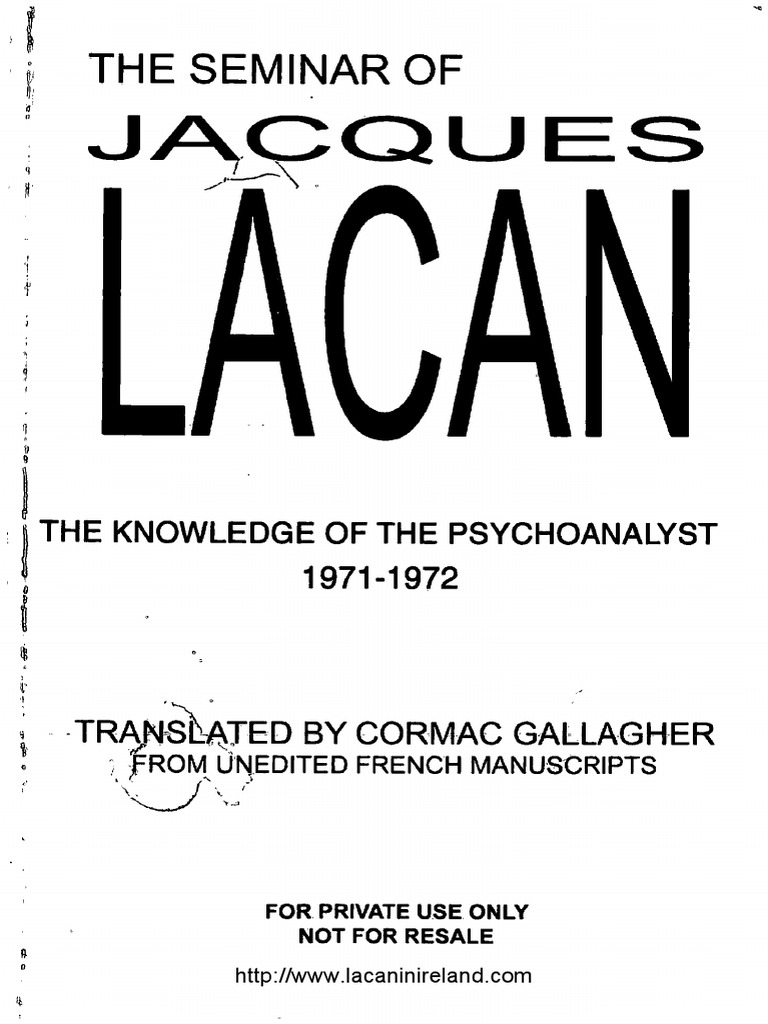 Lacan Book 19a the Knowledge of the Psychoanalyst 1971 1972 ...