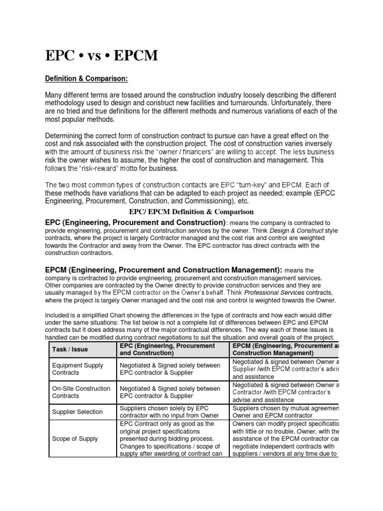 EPC Vs EPCM | PDF | General Contractor | Construction Management