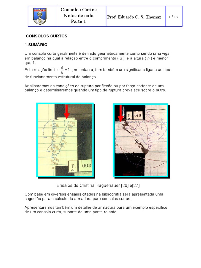 Consolo Curto - Eduardo Thomas | PDF | Estresse (Mecânica) | Viga